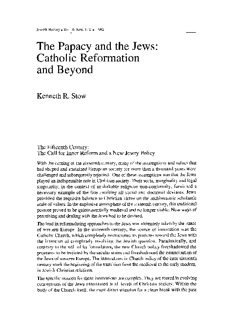 (PDF) The papacy and the Jews: Catholic reformation and beyond