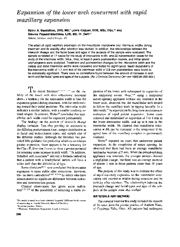 (PDF) Expansion of the lower arch concurrent with rapid maxillary expansion
