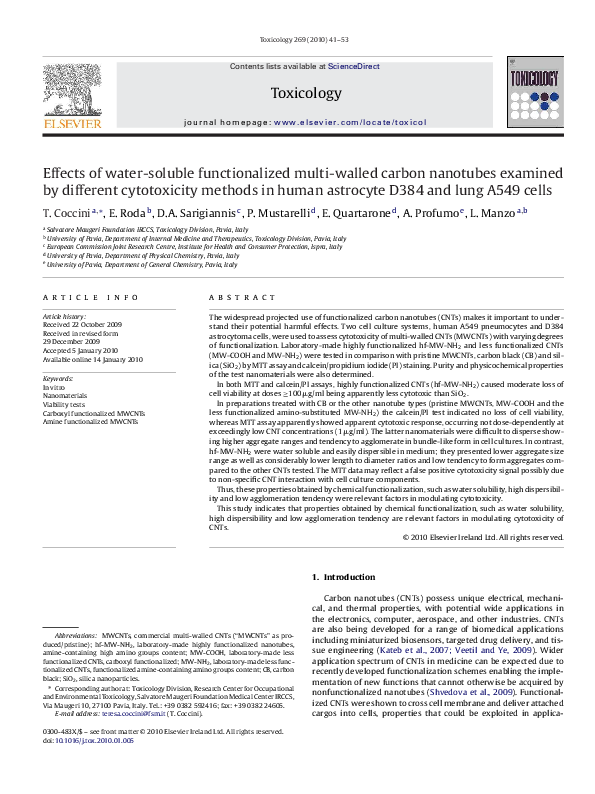 (PDF) Effects of water-soluble functionalized multi-walled carbon nanotubes examined by ...