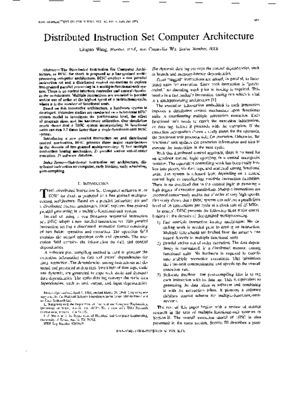 (PDF) Distributed Instruction Set Computer Architecture