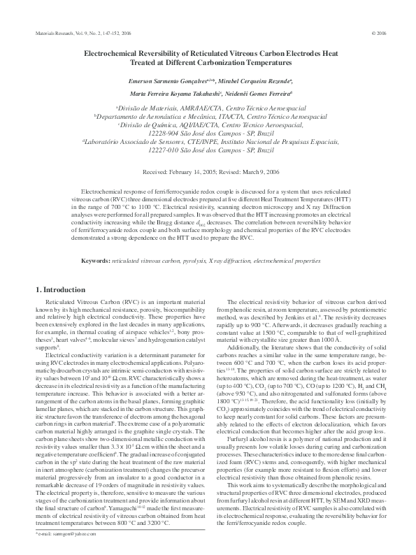 (PDF) Electrochemical reversibility of reticulated vitreous carbon electrodes heat treated at ...