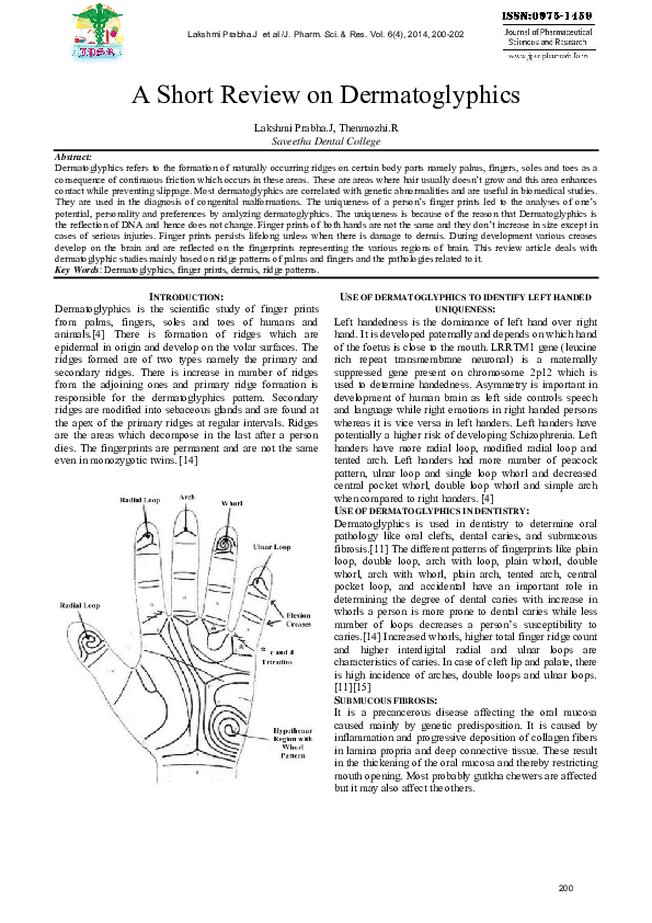 (PDF) A Short Review on Dermatoglyphics