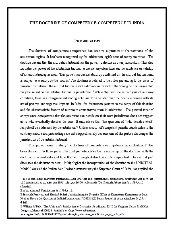 (DOC) The Doctrine of Competence-Competence in India