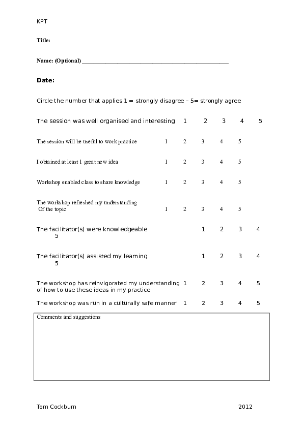 (DOC) Draft KPT workshop evaluation form template