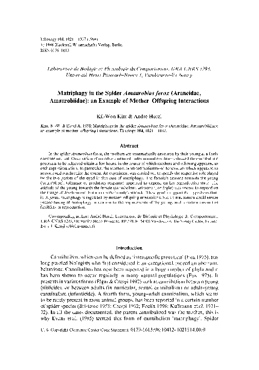 (PDF) Matriphagy in the Spider Amaurobius ferox (Araneidae ...