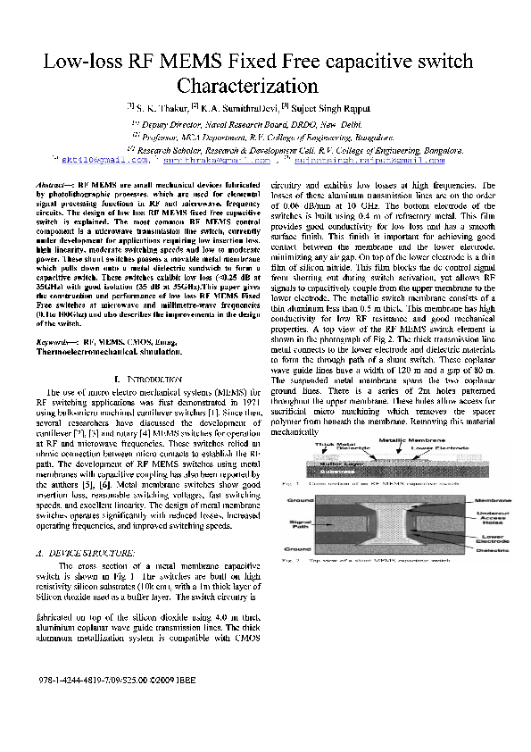 (PDF) Low-loss RF MEMS fixed free capacitive switch characterization