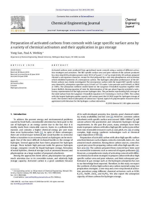(PDF) Preparation of activated carbons from corncob with large specific surface area by a ...