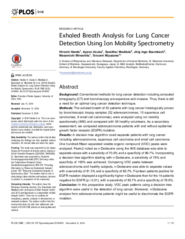(PDF) Exhaled Breath Analysis for Lung Cancer Detection Using Ion ...