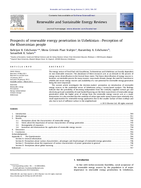 (PDF) Prospects of renewable energy penetration in Uzbekistan ...