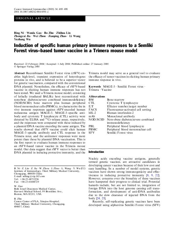 (PDF) Induction of specific human primary immune responses to a Semliki ...