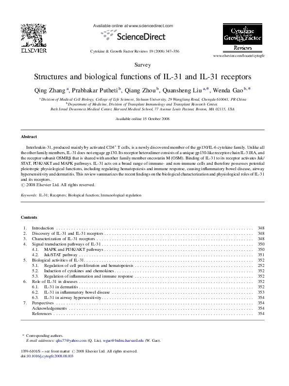 (PDF) Structures and biological functions of IL31 and IL31 receptors