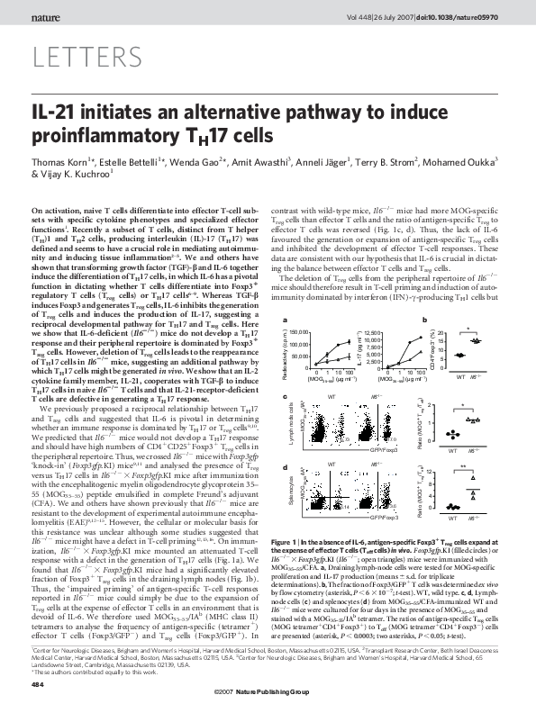 (PDF) IL21 initiates an alternative pathway to induce proinflammatory ...