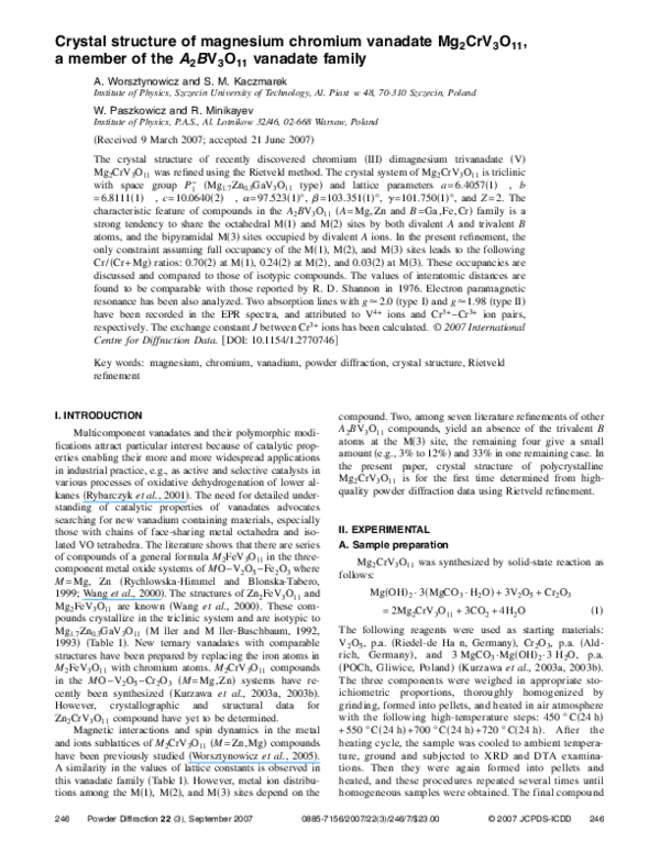 (PDF) Crystal structure of magnesium chromium vanadate Mg2CrV3O11, a ...