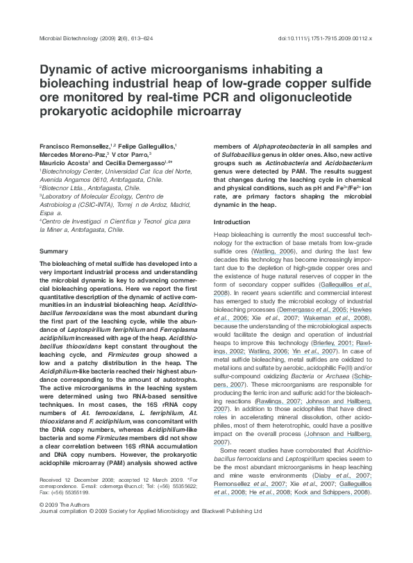(PDF) Dynamic of active microorganisms inhabiting a bioleaching ...