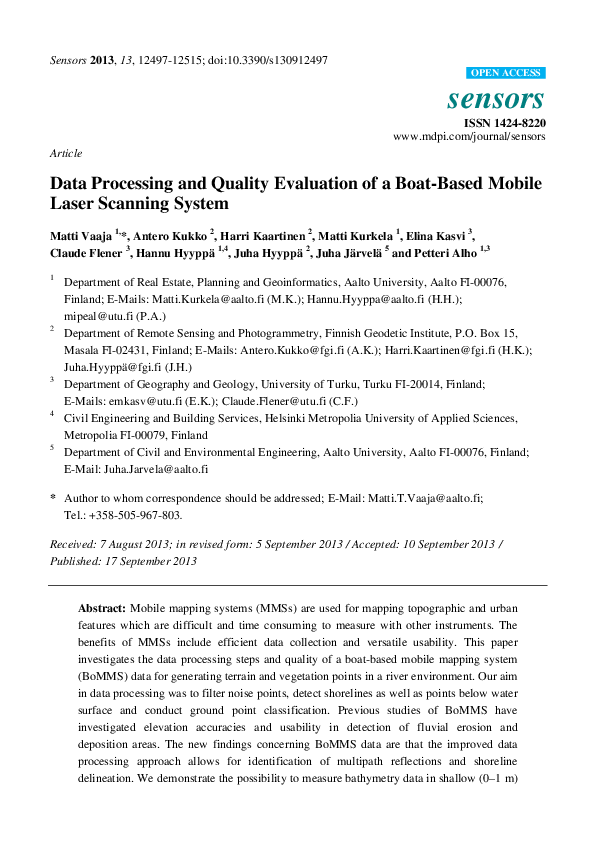 Pdf Data Processing And Quality Evaluation Of A Boat Based Mobile Laser Scanning System