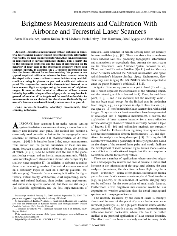 (PDF) Brightness Measurements and Calibration With Airborne and Terrestrial Laser Scanners ...