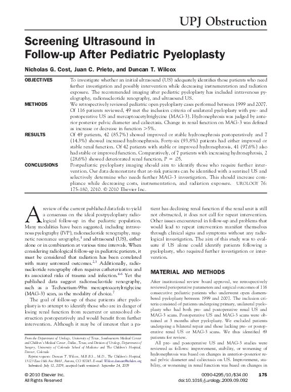 (PDF) Screening Ultrasound in Follow-up After Pediatric Pyeloplasty
