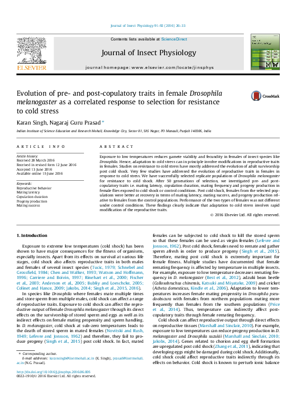 (PDF) Evolution of pre-and post-copulatory traits in female Drosophila ...