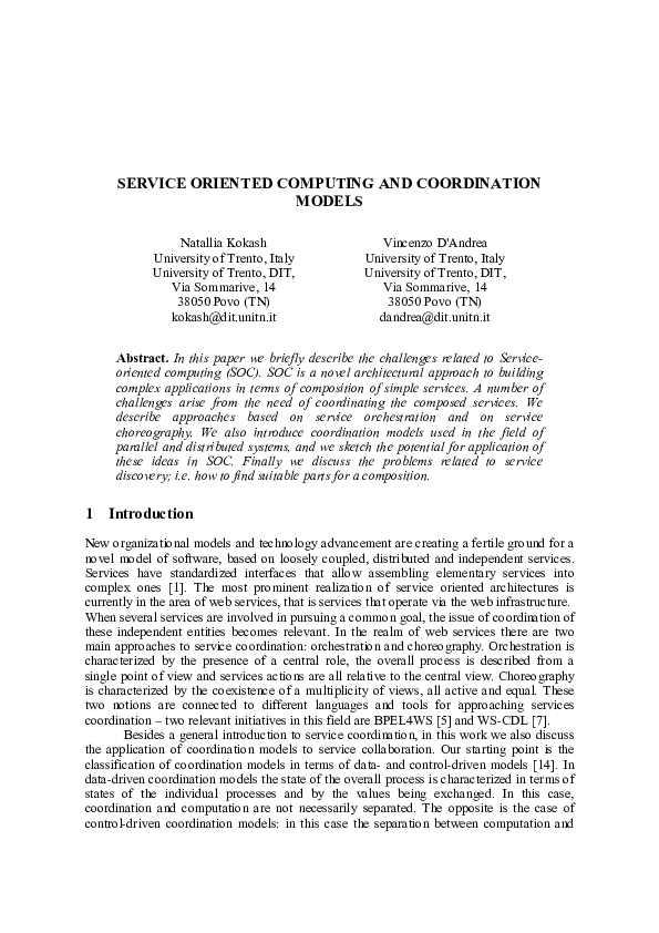 (PDF) Service Oriented Computing and Coordination Models