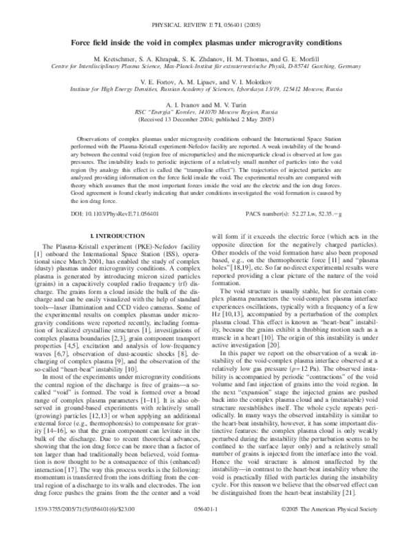 (PDF) Force field inside the void in complex plasmas under microgravity ...