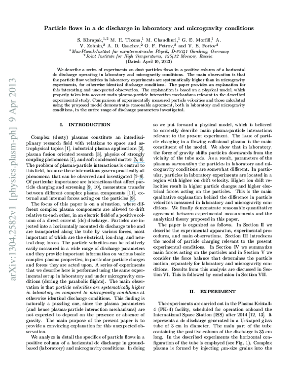 (PDF) Particle flows in a dc discharge in laboratory and microgravity conditions