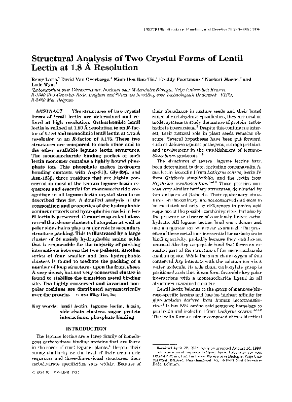 (PDF) Structural analysis of two crystal forms of lentil lectin at 1.8 ...