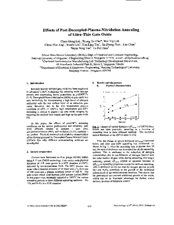 (PDF) Effects of post-decoupled-plasma-nitridation annealing of ultra-thin gate oxide