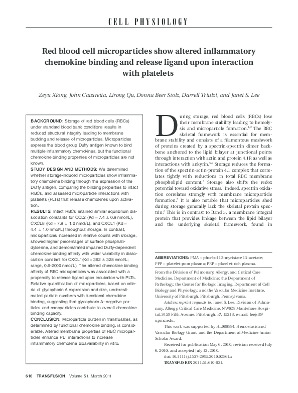 (PDF) Red blood cell microparticles show altered inflammatory chemokine ...