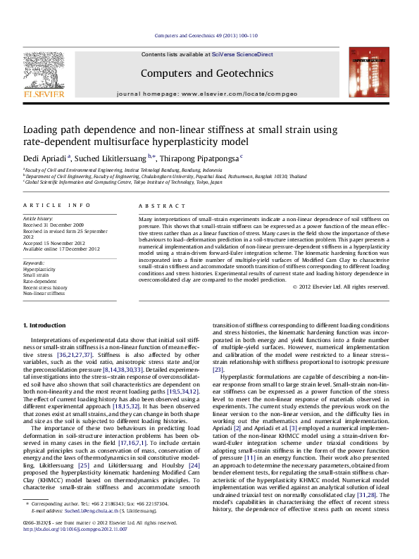 (PDF) Loading path dependence and non-linear stiffness at small strain ...