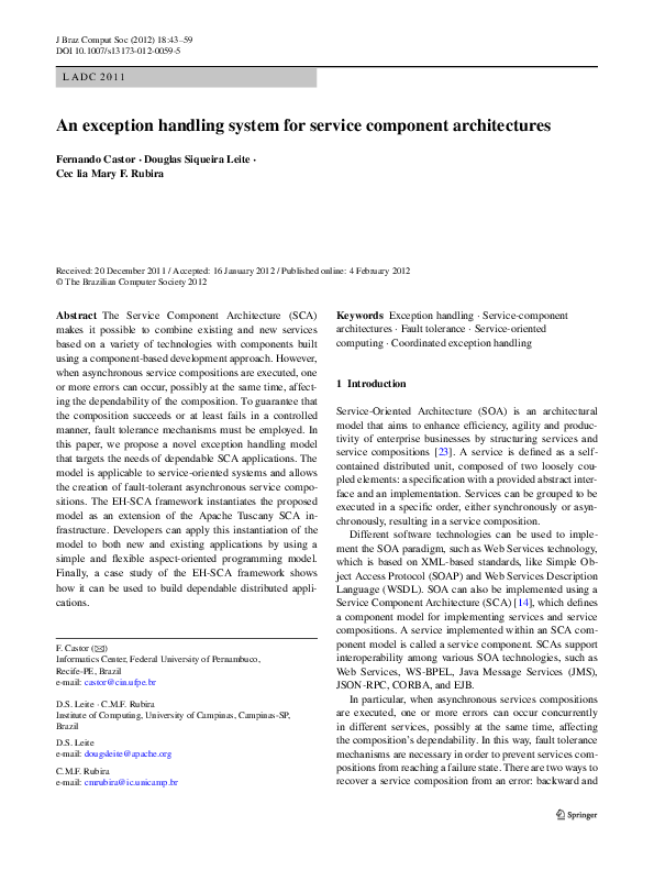 (PDF) An exception handling system for service component architectures