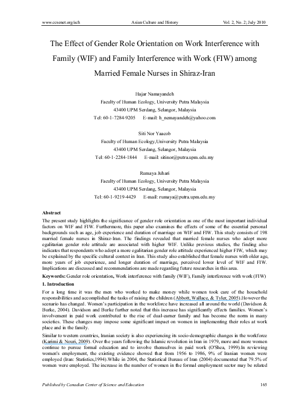 (PDF) The Effect of Gender Role Orientation on Work Interference with ...