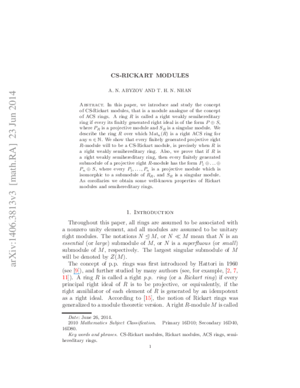 (PDF) CS-Rickart modules