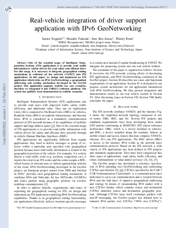 (PDF) Real-Vehicle Integration of Driver Support Application with ...