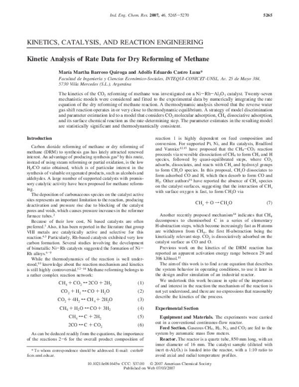 (PDF) Kinetic Analysis of Rate Data for Dry Reforming of Methane