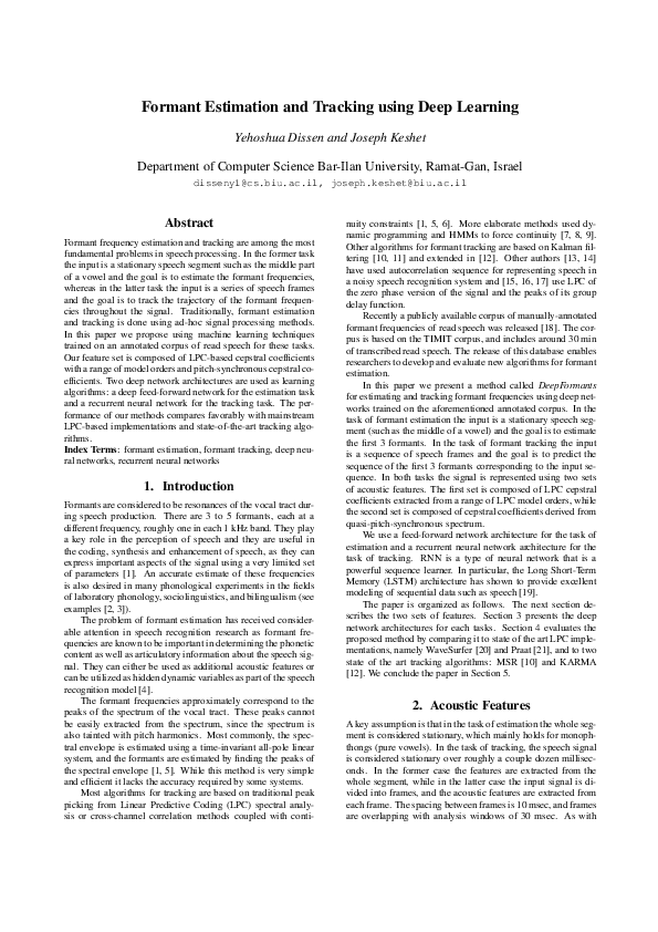 (PDF) Formant Estimation and Tracking using Deep Learning | Joseph Keshet and shua dissen ...