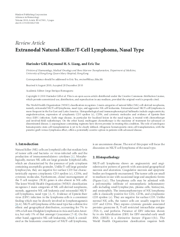 (PDF) Extranodal Natural-Killer/T-Cell Lymphoma, Nasal Type