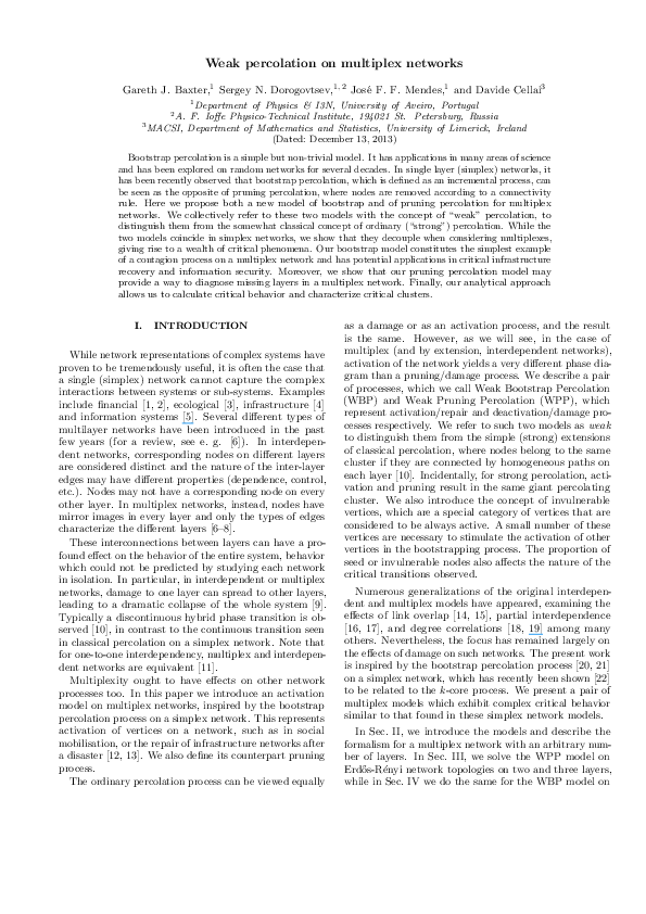 (PDF) Weak percolation on multiplex networks
