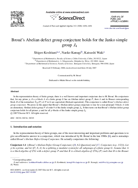 (PDF) Broué’s Abelian defect group conjecture holds for the Janko simple group J 4