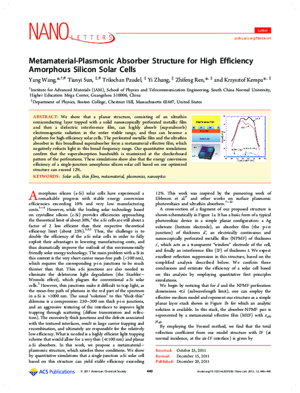 (PDF) Metamaterial-Plasmonic Absorber Structure for High Efficiency ...