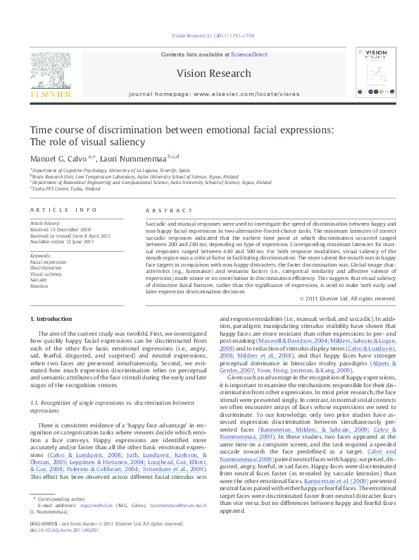 (PDF) Time course of discrimination between emotional facial expressions: The role of visual ...