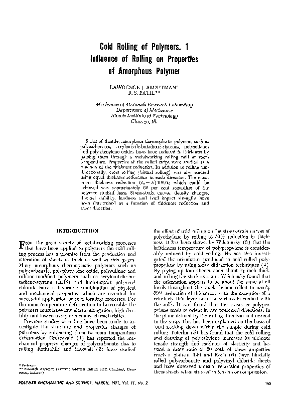 (PDF) Cold rolling of polymers. 1 Influence of rolling on properties of ...