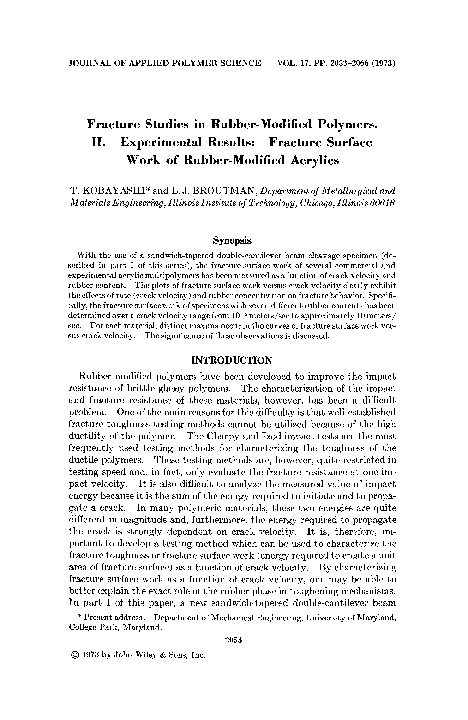 (PDF) Fracture studies in rubber-modified polymers. II. Experimental ...