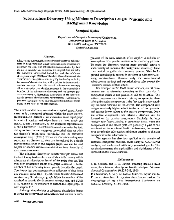 Pdf Substructure Discovery Using Minimum Description Length Principle And Background Knowledge