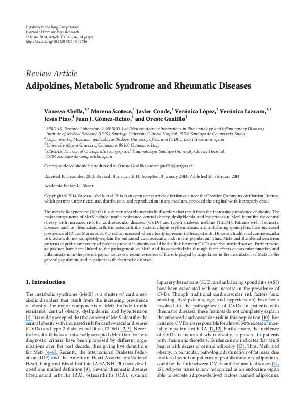 (PDF) Adipokines, Metabolic Syndrome and Rheumatic Diseases