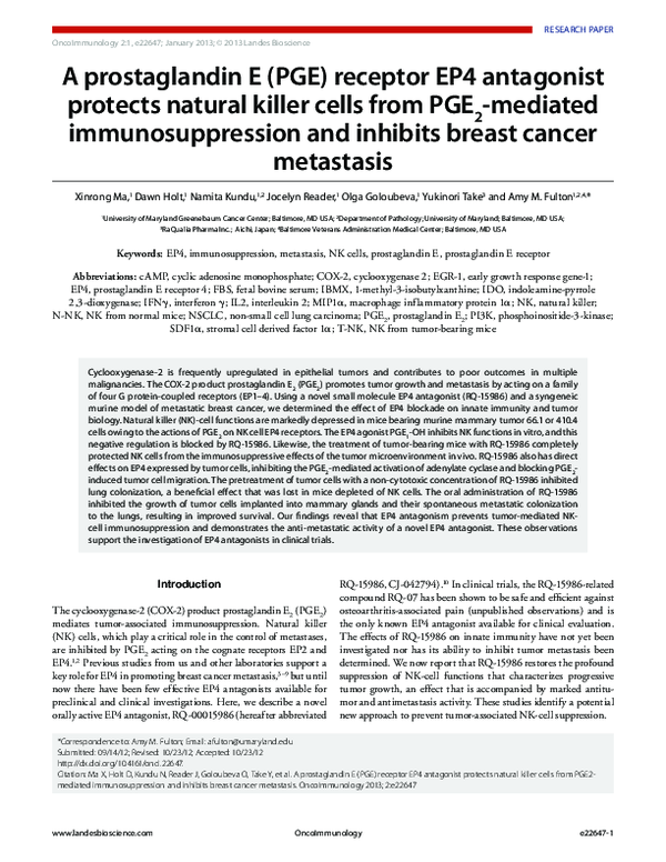 (PDF) A prostaglandin E (PGE) receptor EP4 antagonist protects natural ...