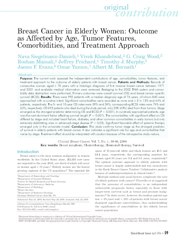 (PDF) Breast Cancer in Elderly Women: Outcome as Affected by Age, Tumor ...