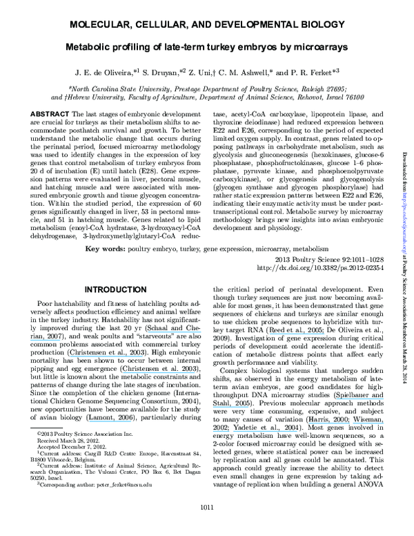 (PDF) Important metabolic pathways in poultry embryos prior to hatch