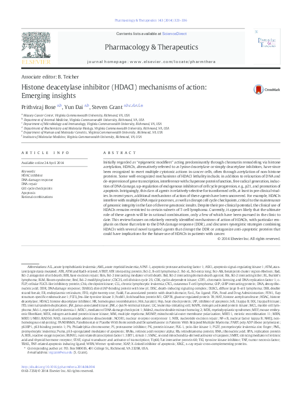 (PDF) Histone deacetylase inhibitor (HDACI) mechanisms of action ...