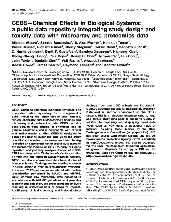 (PDF) CEBS Chemical Effects in Biological Systems: a public data ...