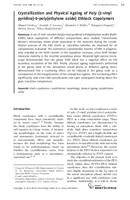 (PDF) Crystallization and Physical Ageing of Poly (2-vinyl pyridine)- b ...